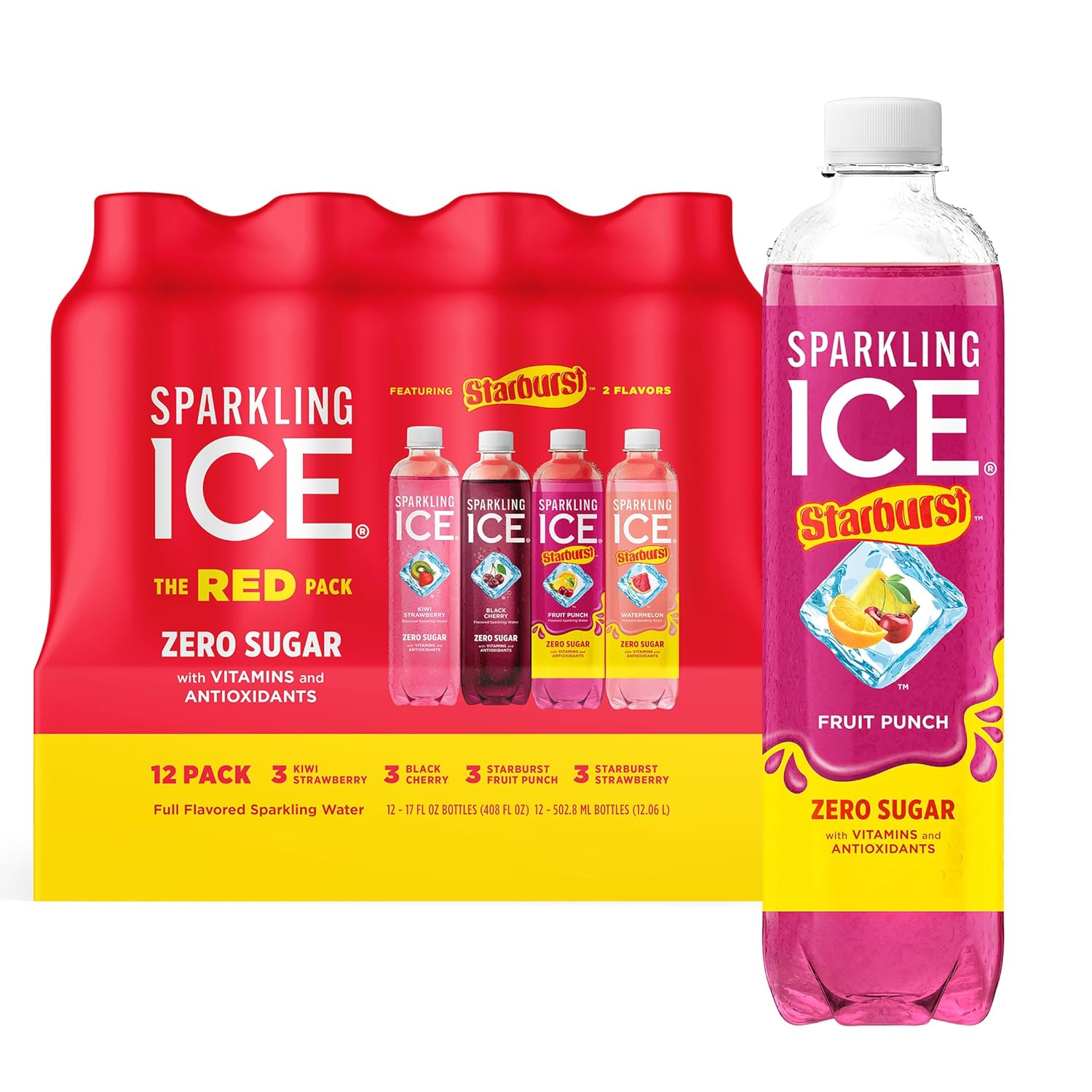 Sparkling Ice Naturally Flavored Sparkling Water, Red Pack Starburst 4 – Oasis Snacks