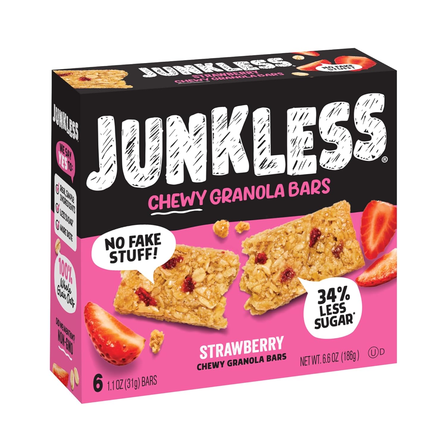 Junkless Chewy Granola Bars, Strawberry, 1.1 oz (Pack of 4) – Oasis Snacks