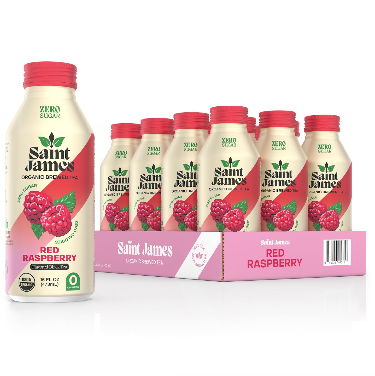 Saint James Organic Brewed Iced Tea, Raspberry, 16oz (Pack of 12 ...