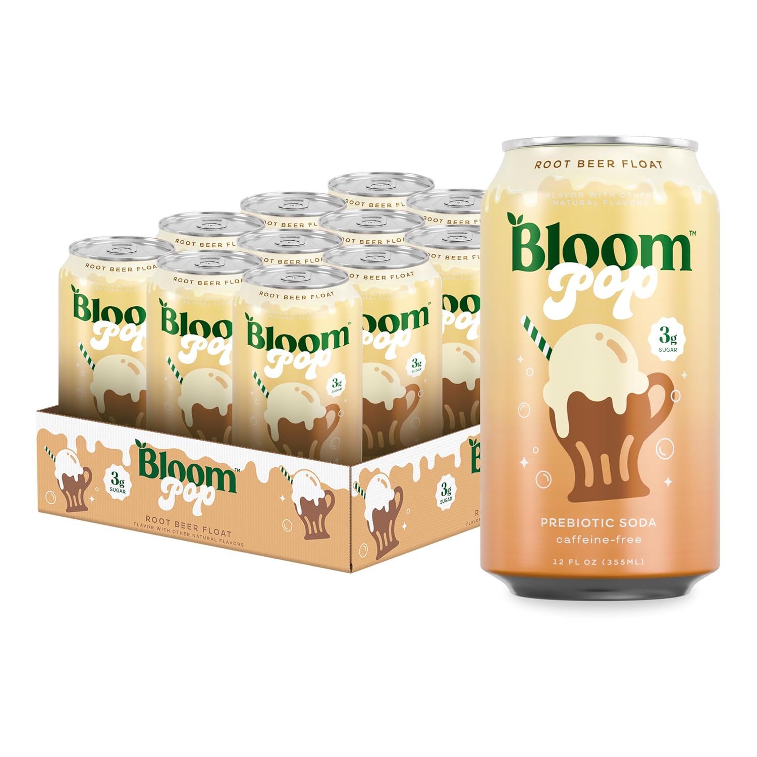 Bloom Pop Prebiotic Soda, Root Beer Float, 12oz (Pack of 12) – Oasis Snacks