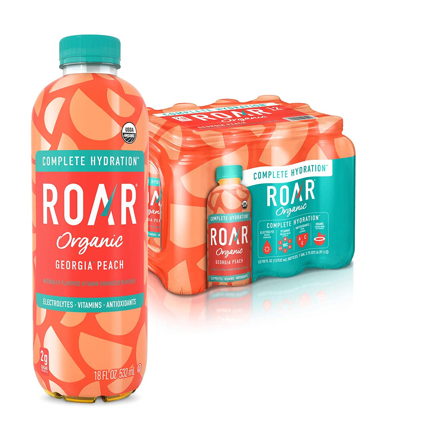 ROAR Complete Hydration Organic Drink, Georgia Peach, 18 oz (Pack of 1 ...