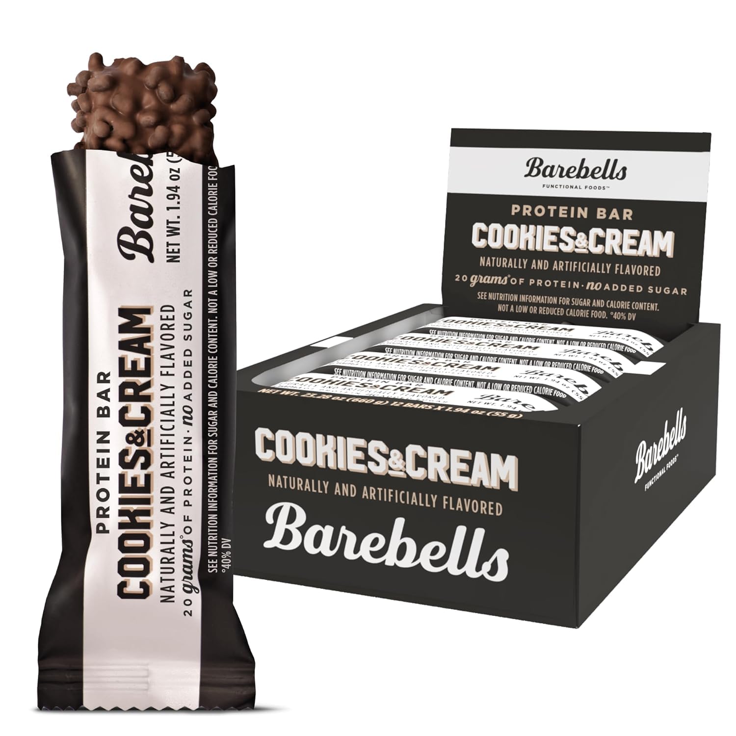 Barebells 20g Protein Bars, Cookies & Cream, 1.94oz (Pack of 12 ...