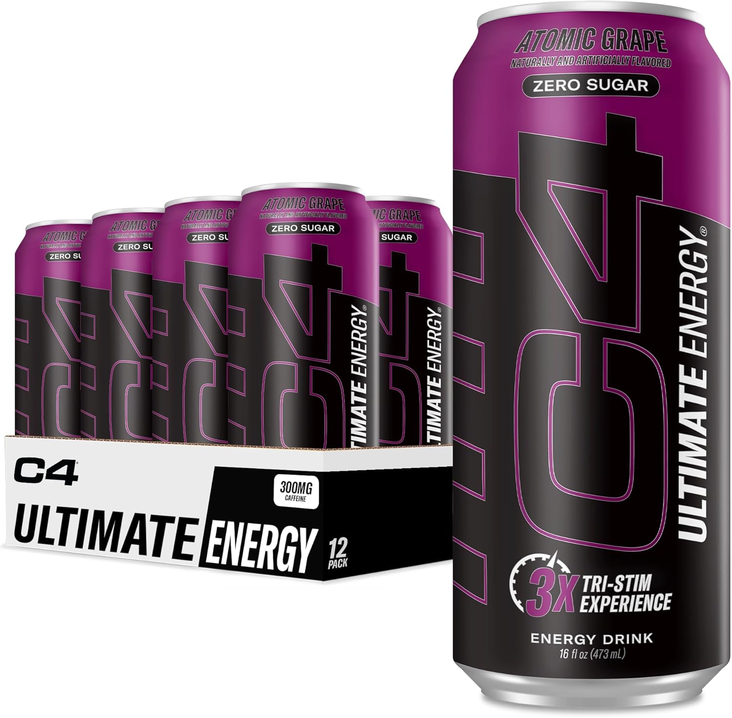C4 Ultimate Sugar-Free Energy Drink, Atomic Grape, 16oz (Pack of 12 ...