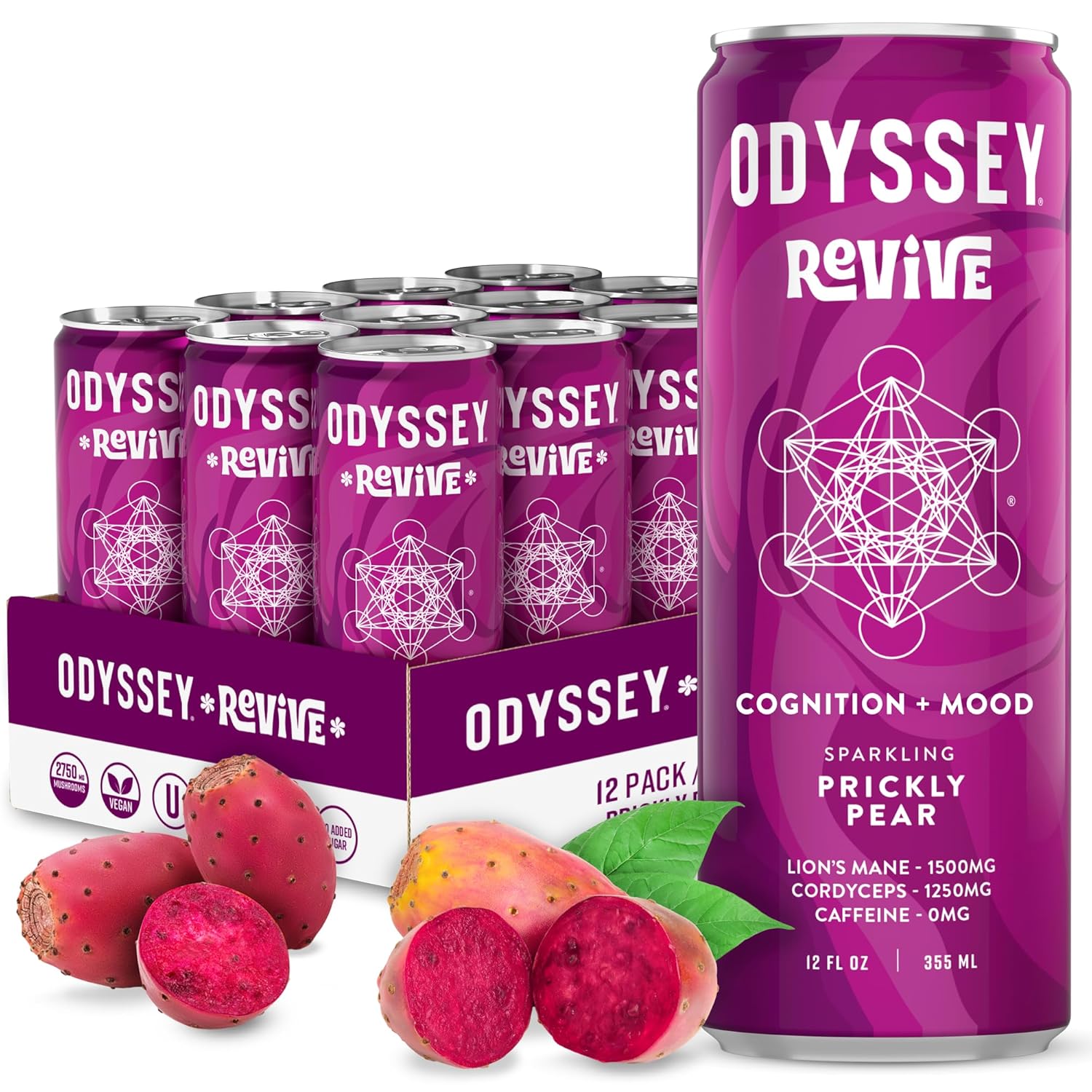 Odyssey REVIVE Sparkling Energy Drink, Prickly Pear, 12oz (Pack of 12 ...