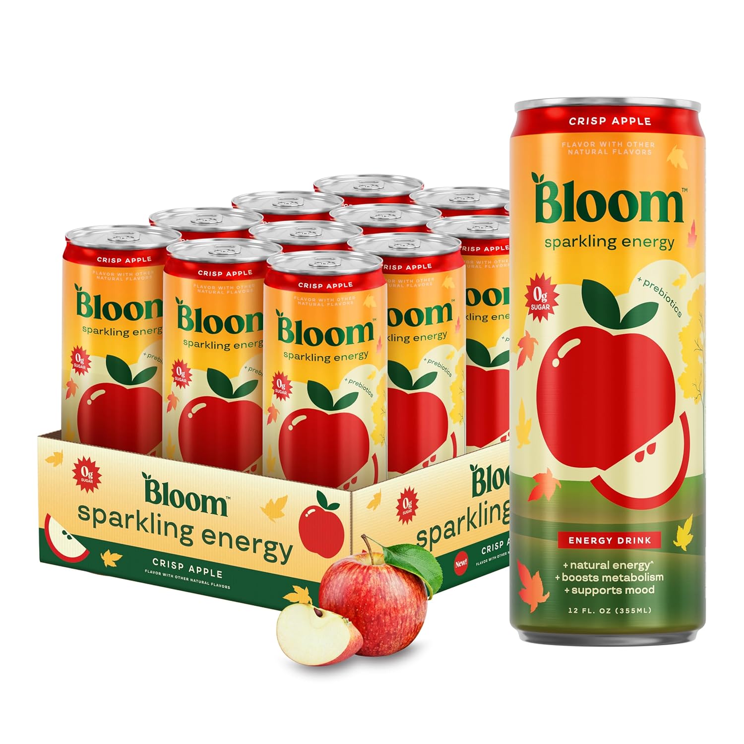 Bloom Sparkling Energy Drink, Crisp Apple, 12oz (Pack of 12) – Oasis Snacks