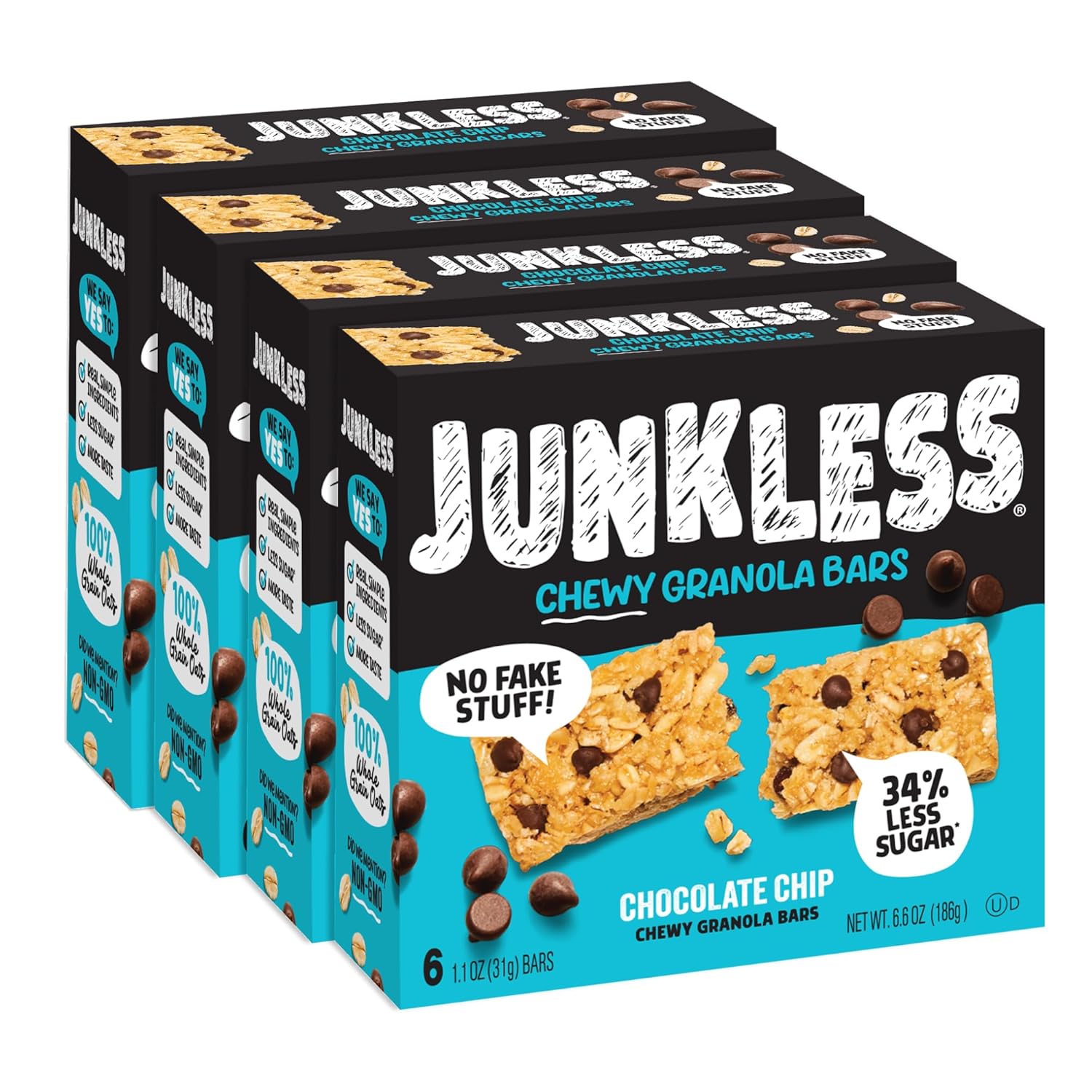 Junkless Chewy Granola Bars, Chocolate Chip, 1.1 oz (Pack of 4) – Oasis ...