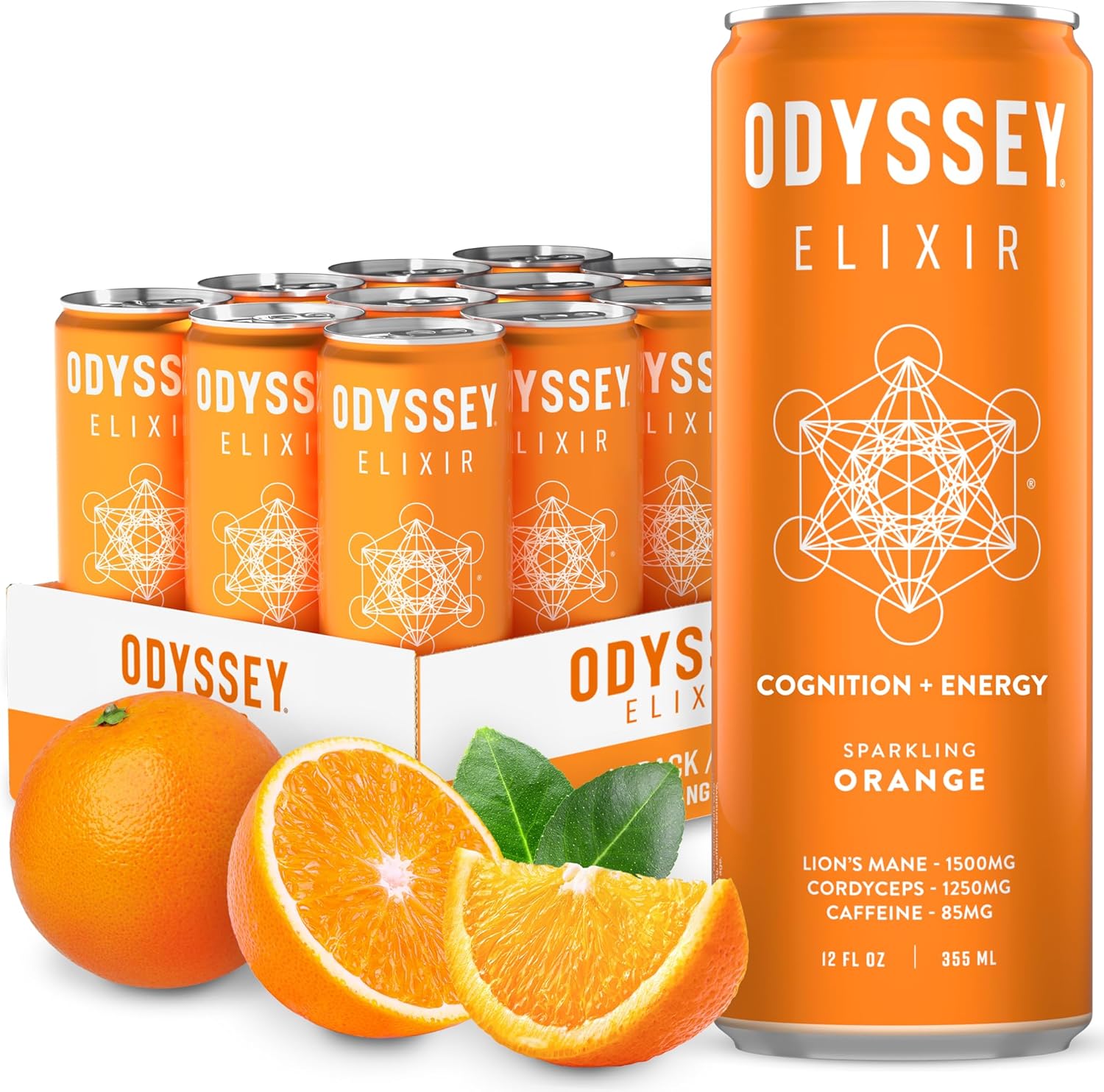Odyssey ELIXIR Sparkling Energy Drink, Orange, 12oz (Pack of 12 ...