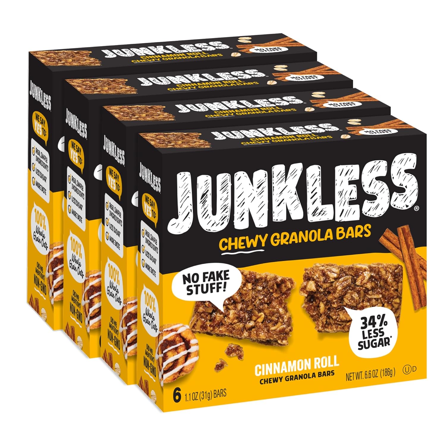 Junkless Chewy Granola Bars, Cinnamon Roll, 1.1 oz (Pack of 4) – Oasis ...