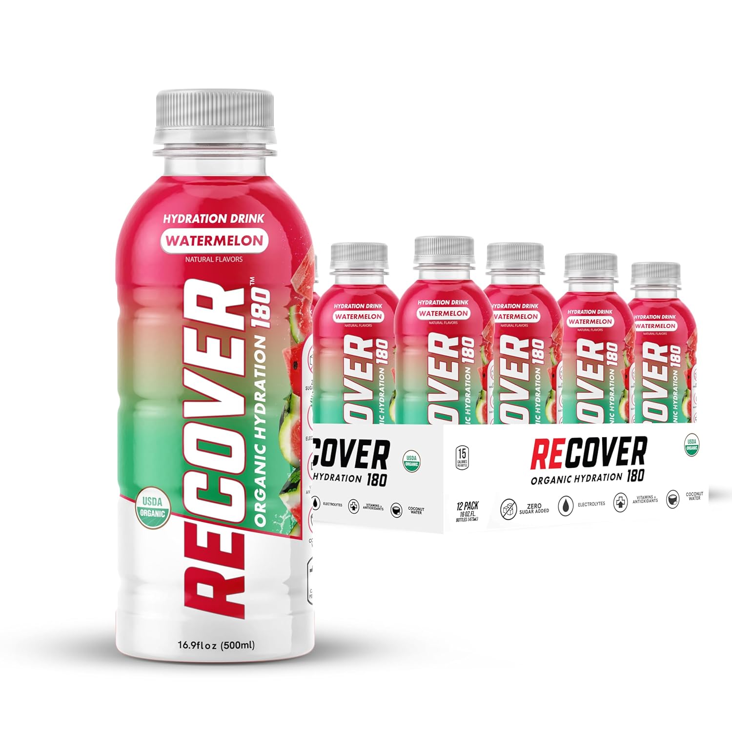 RECOVER 180 Organic Hydration Sports Drink, Watermelon, 16.9oz (Pack o ...
