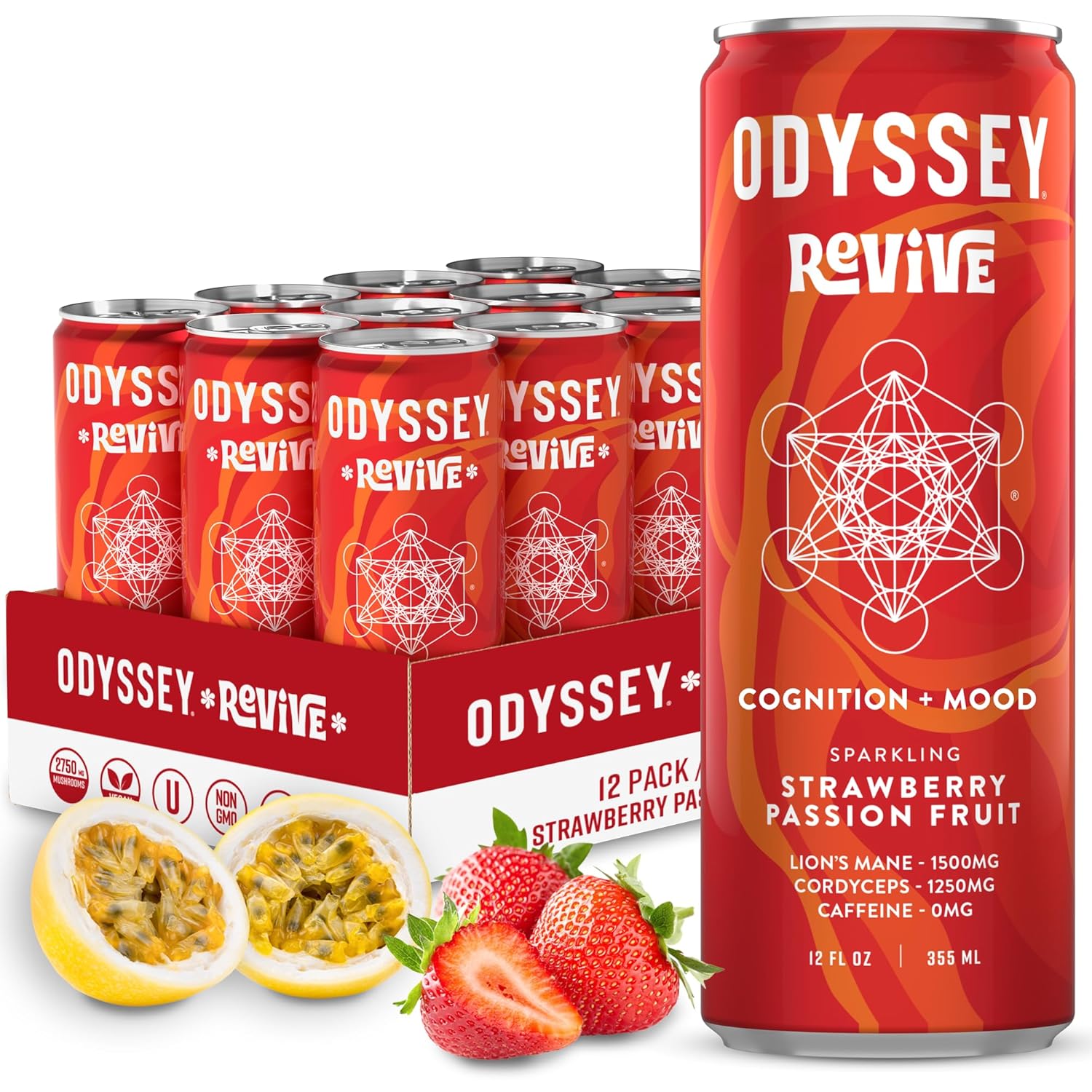 Odyssey REVIVE Sparkling Energy Drink, Strawberry Passion Fruit, 12oz ...