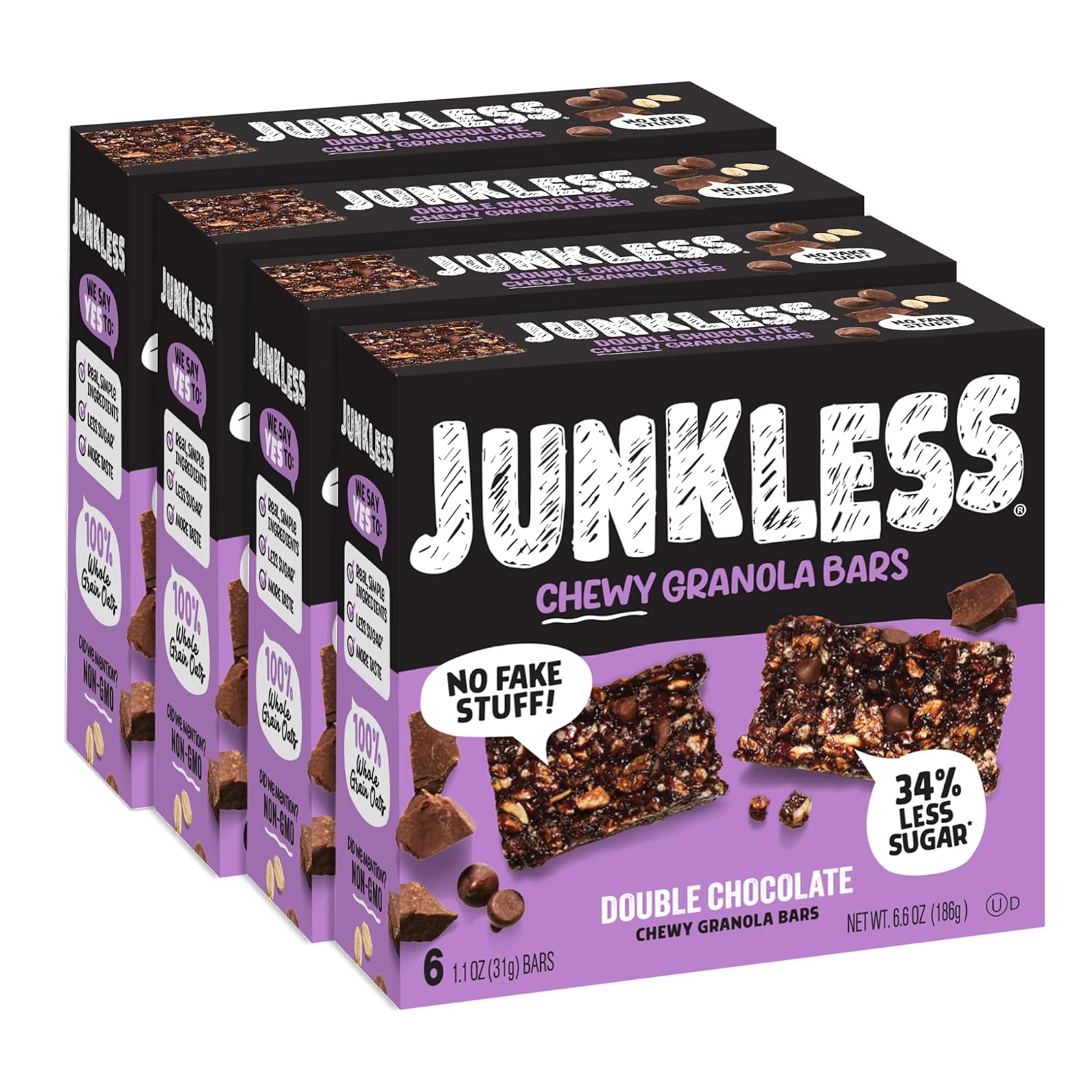 Junkless Chewy Granola Bars, Double Chocolate, 1.1 oz (Pack of 4 ...