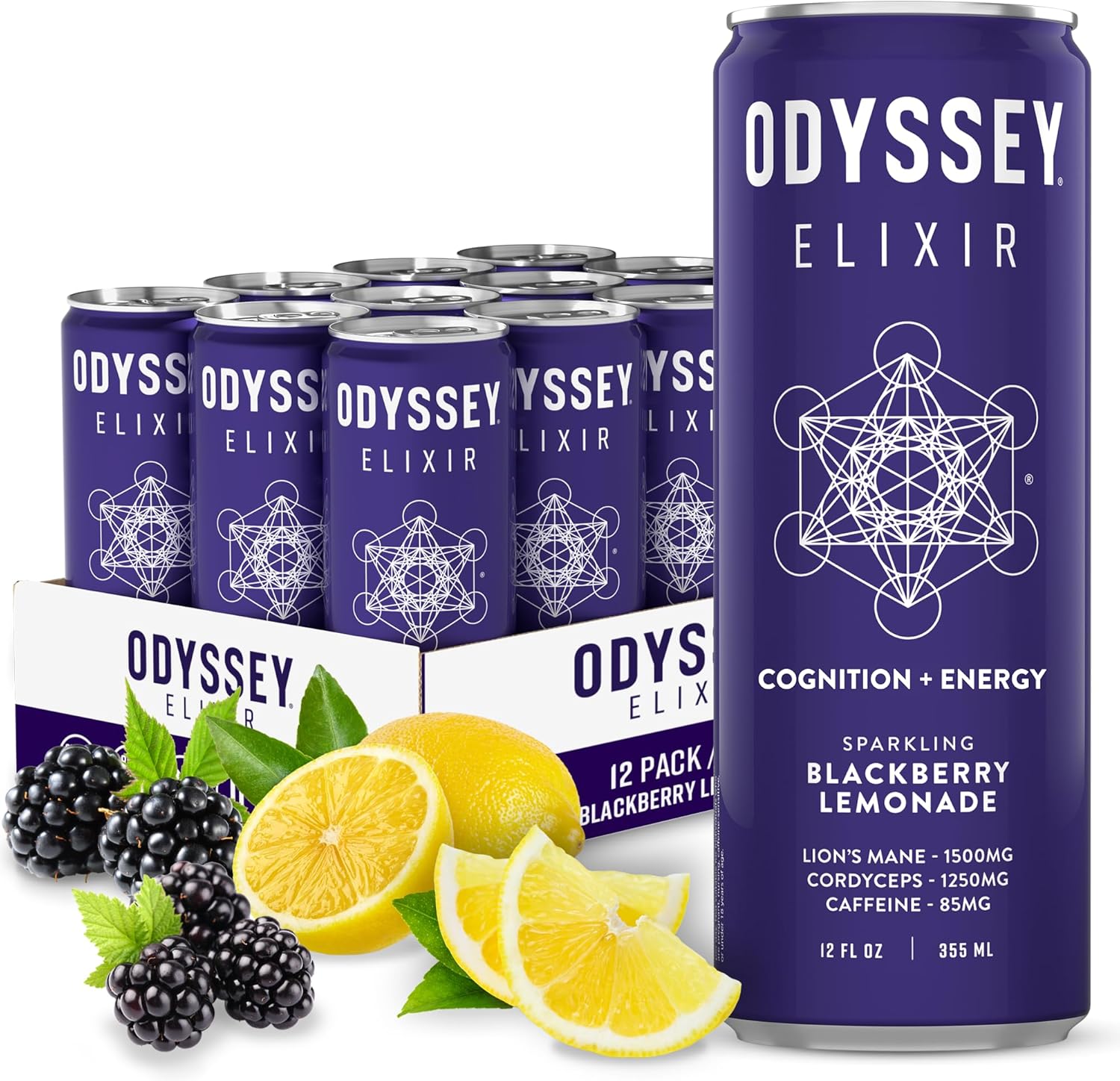 Odyssey ELIXIR Sparkling Energy Drink, Blackberry Lemonade, 12oz (Pack ...