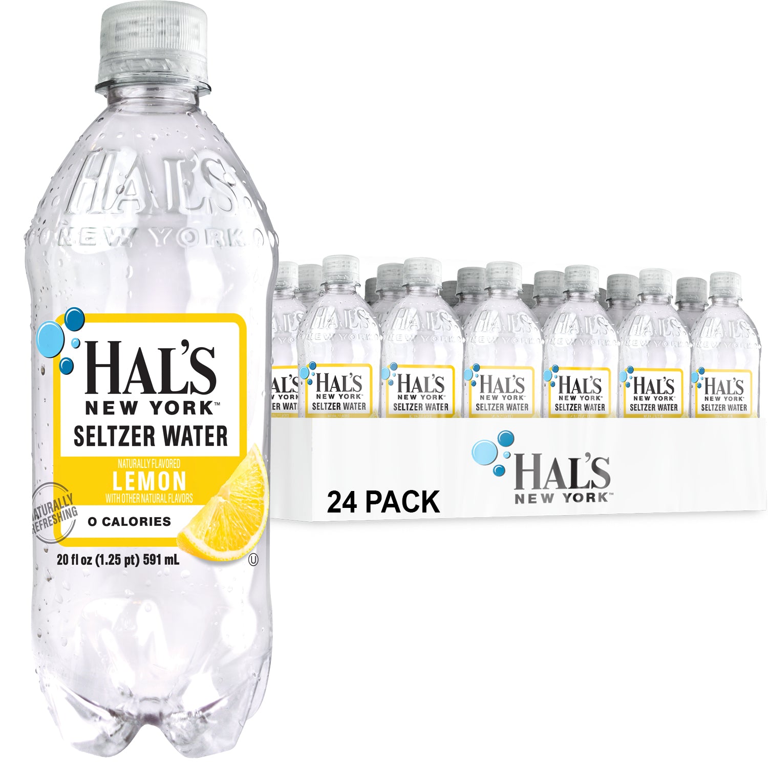 Hal's New York Seltzer Water 20oz, Lemon (Pack of 24) – Oasis Snacks