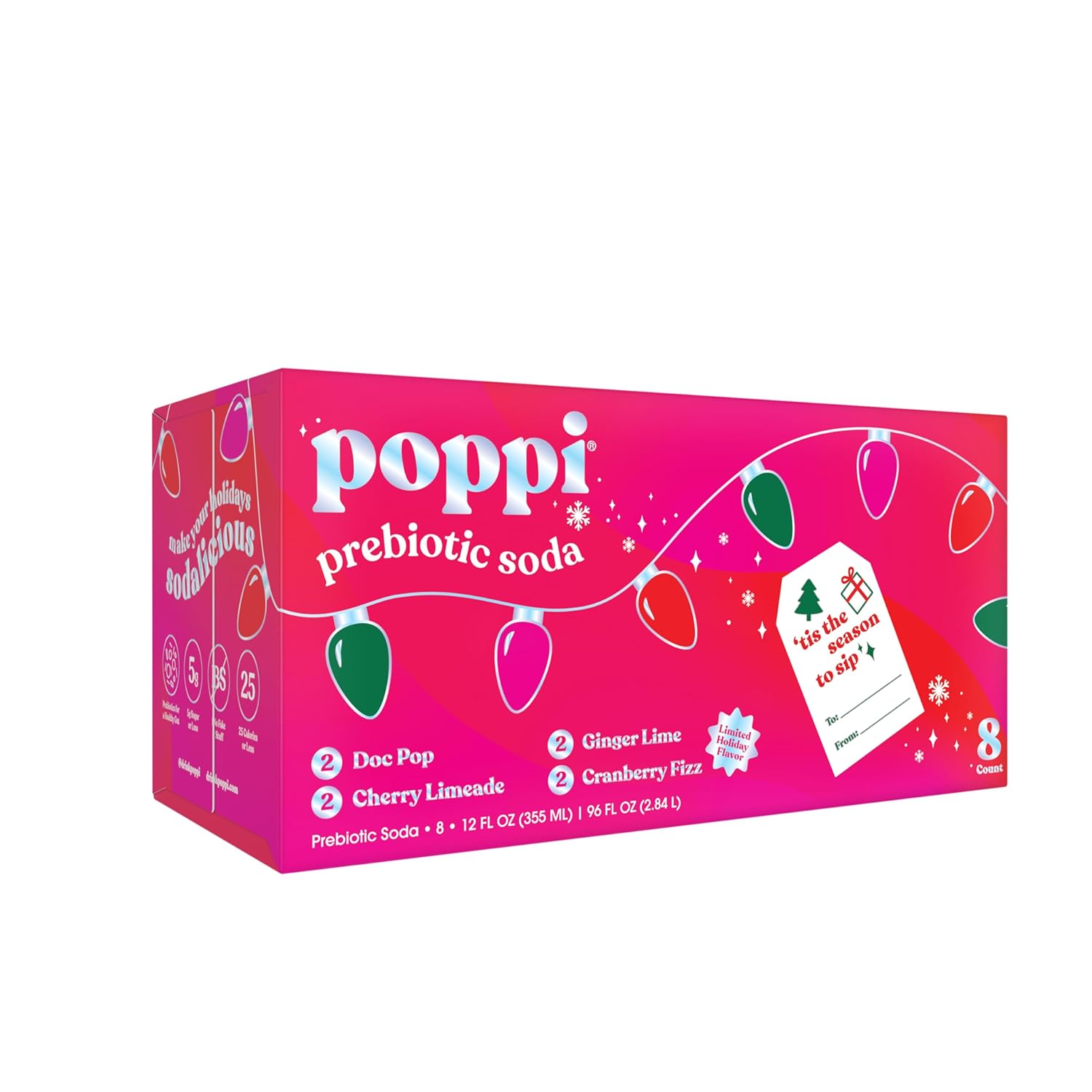 Poppi Prebiotic Soda, Holiday Variety Pack, 12oz (Pack of 8) – Oasis Snacks