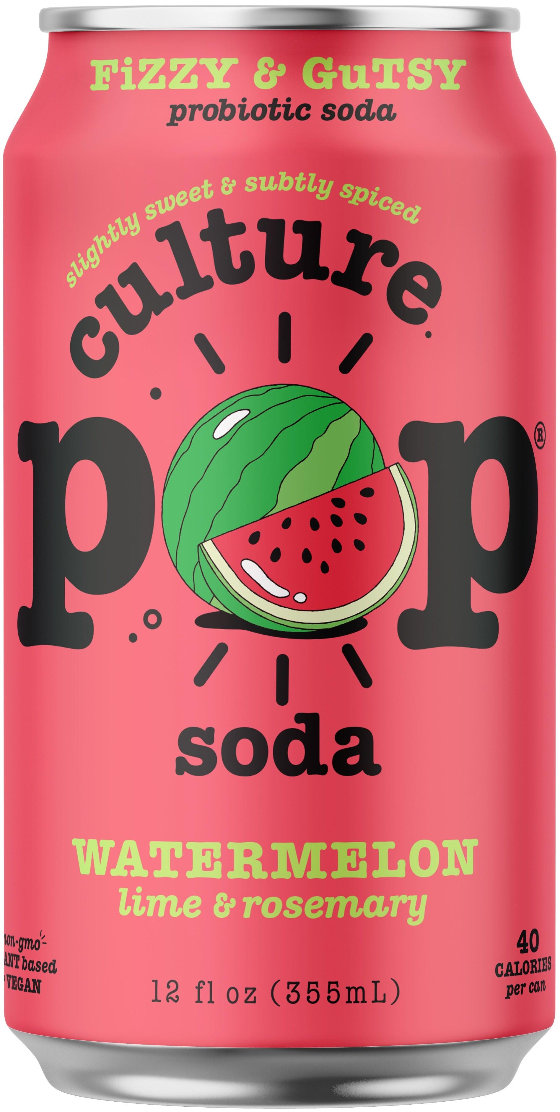 Culture Pop Sparkling Probiotic Soda, Watermelon Lime, 12oz (Pack of 1 ...