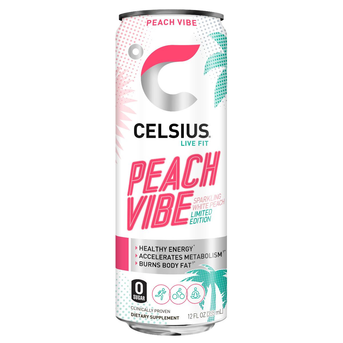 CELSIUS Sparkling PEACH VIBE Fitness Drink, ZERO Sugar, 12oz Slim Can ...
