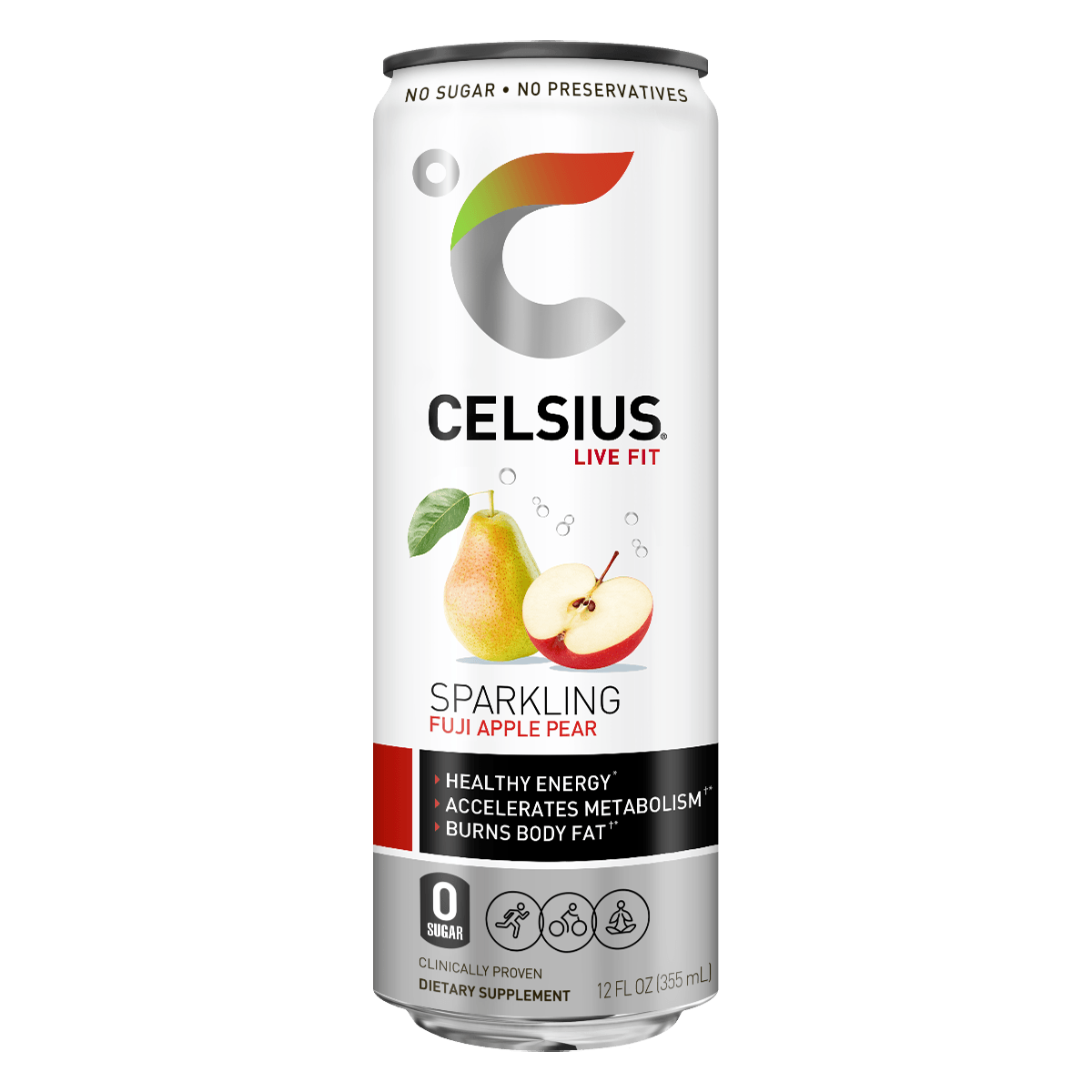 CELSIUS Sparkling FUJI APPLE PEAR Fitness Drink, ZERO Sugar, 12oz Slim ...