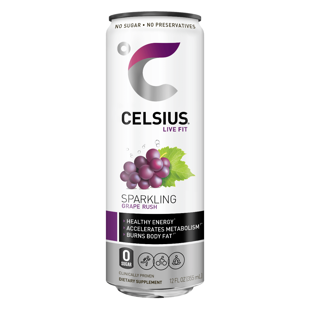 CELSIUS Sparkling GRAPE Fitness Drink, ZERO Sugar, 12oz Slim Can (Pack ...