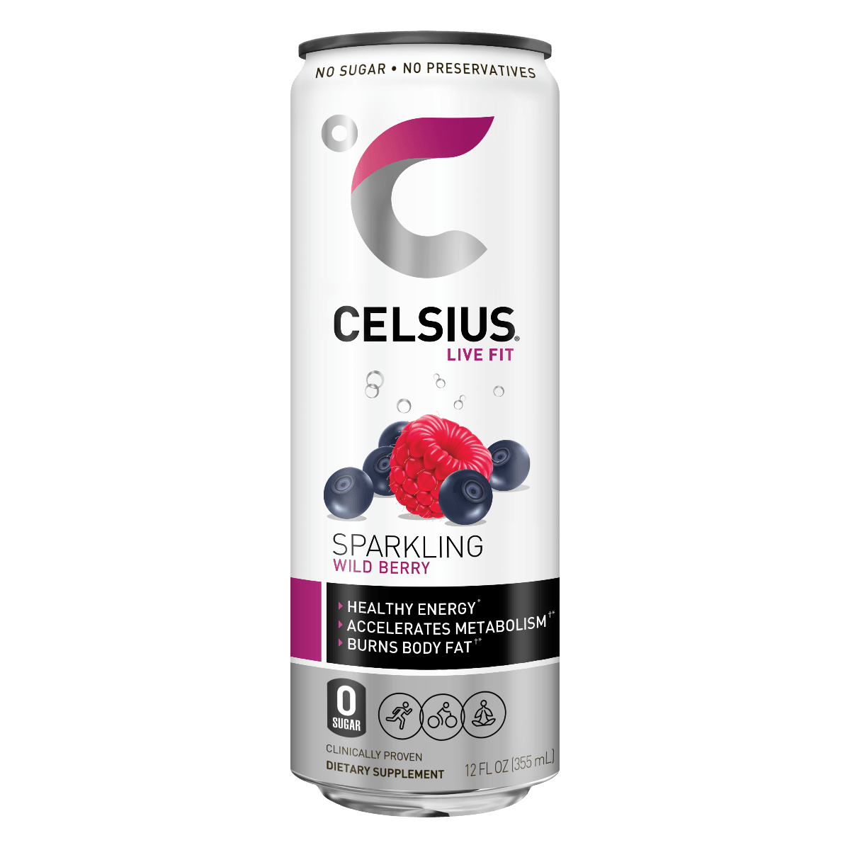 CELSIUS Sparkling WILD BERRY Fitness Drink, ZERO Sugar, 12oz Slim Can ...